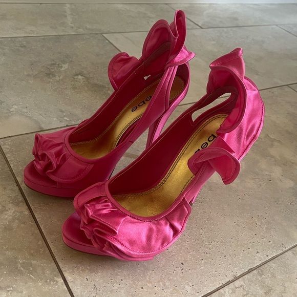 bebe | Shoes | Hot Pink Satin Bebe Heels | Poshmark